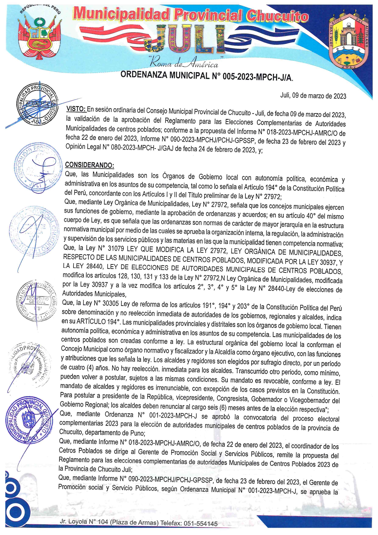 ORDENANZA MUNICIPAL N° 005-2023-MPCH-J/A. | Municipalidad Provincial de ...