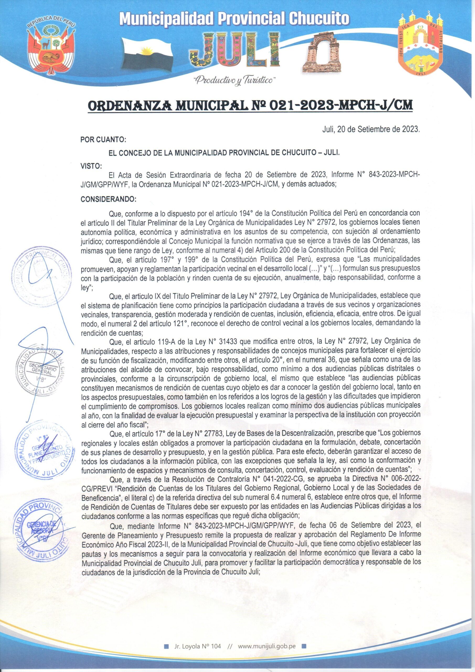 ORDENANZA MUNICIPAL N° 021-2023-MPCH-J/CM | Municipalidad Provincial de ...