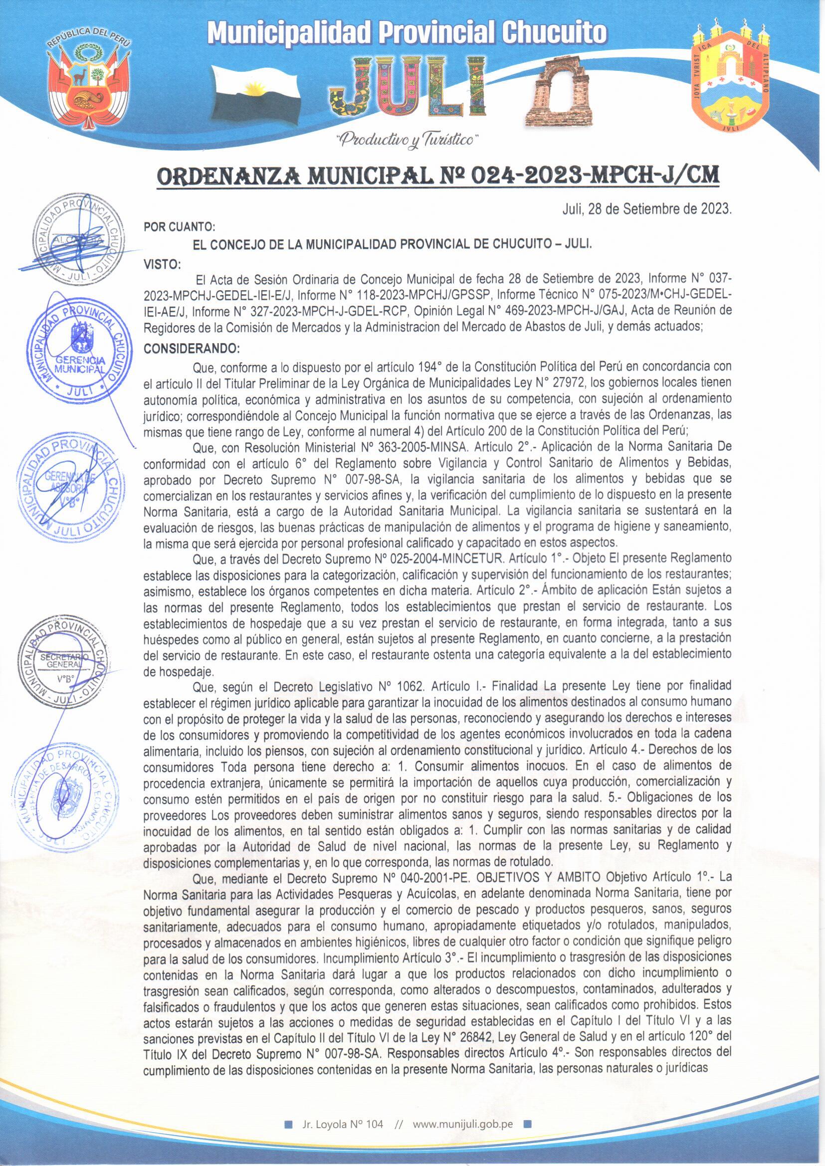 ORDENANZA MUNICIPAL N° 024-2023-MPCH-J/CM | Municipalidad Provincial de ...