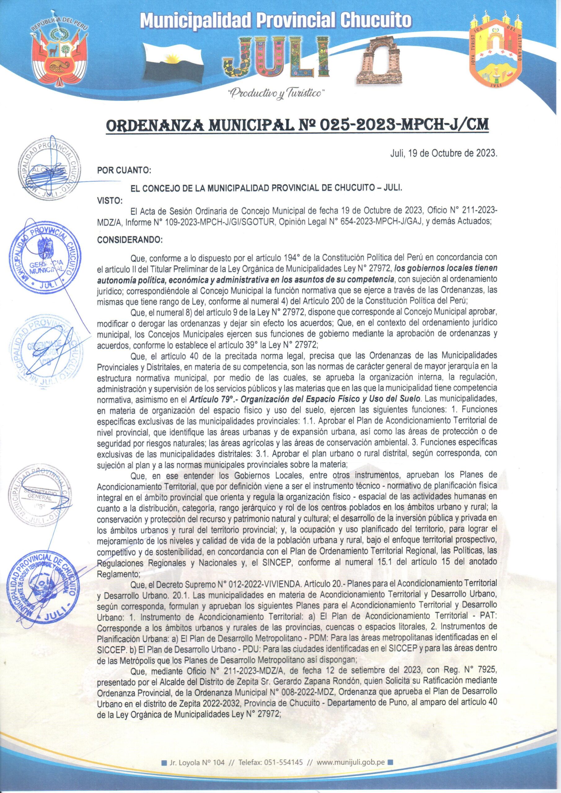 ORDENANZA MUNICIPAL N°025-2023-MPCH-J/CM | Municipalidad Provincial de ...