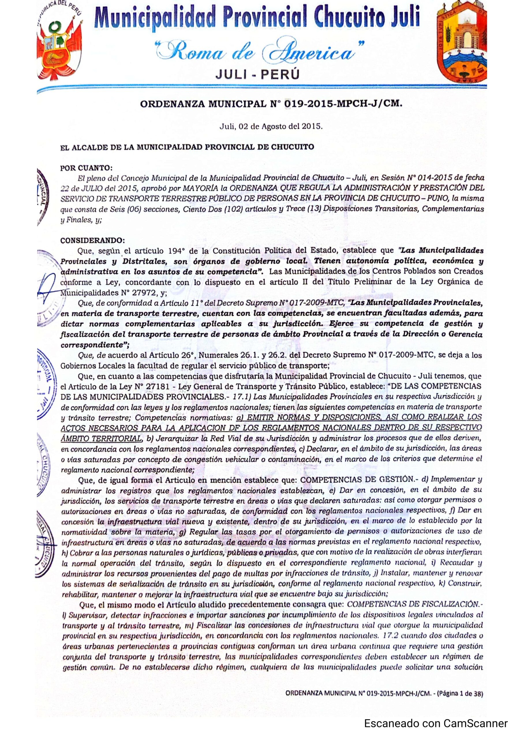 Ordenanza Municipal N.° 002-2025-MPCHJ/CM | Municipalidad Provincial de ...